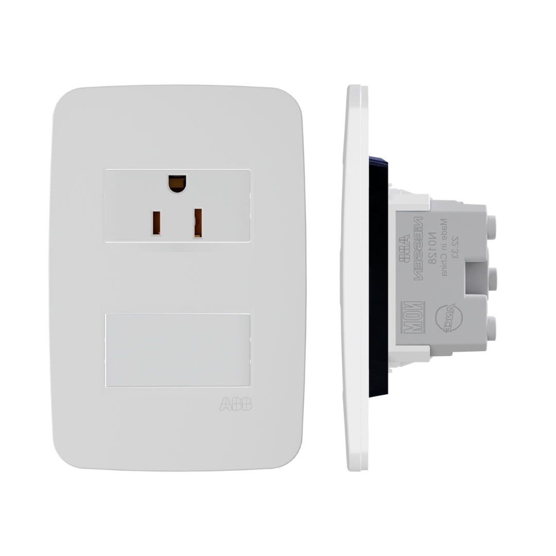 Interruptor sencillo+tomacorriente 2P+T Origen blanco